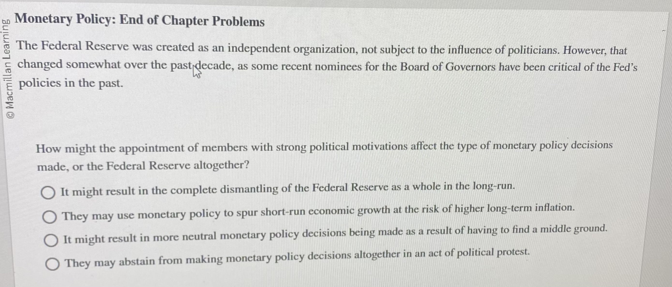 Monetary Policy: End of Chapter ProblemsThe Federal | Chegg.com