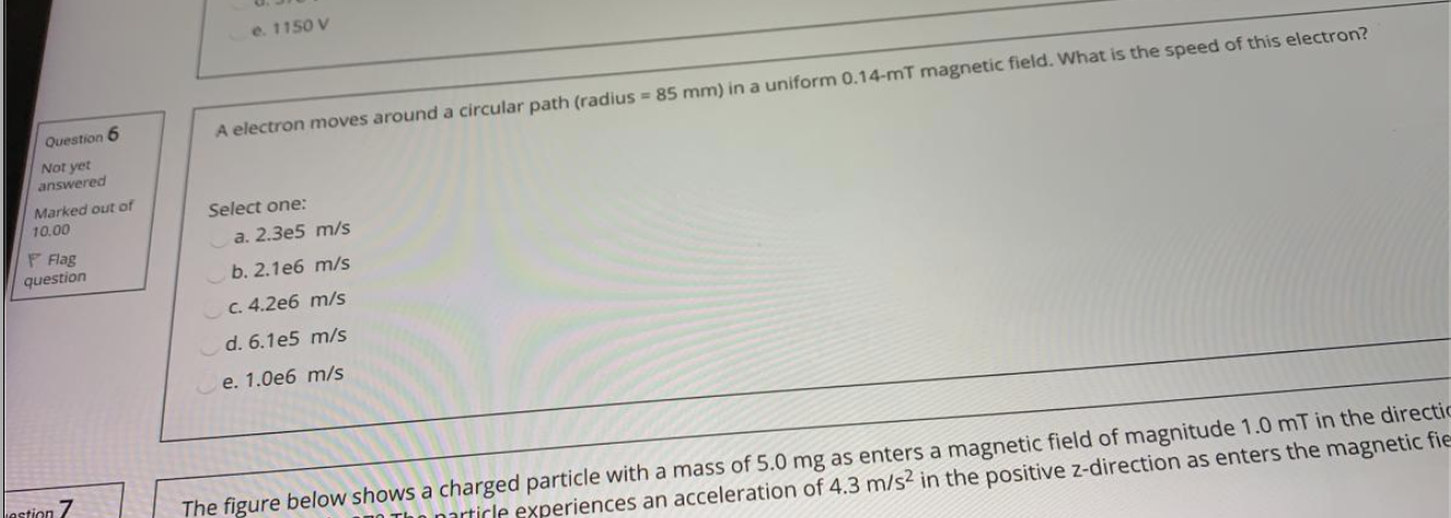 Solved e. 1150 V A electron moves around a circular path | Chegg.com