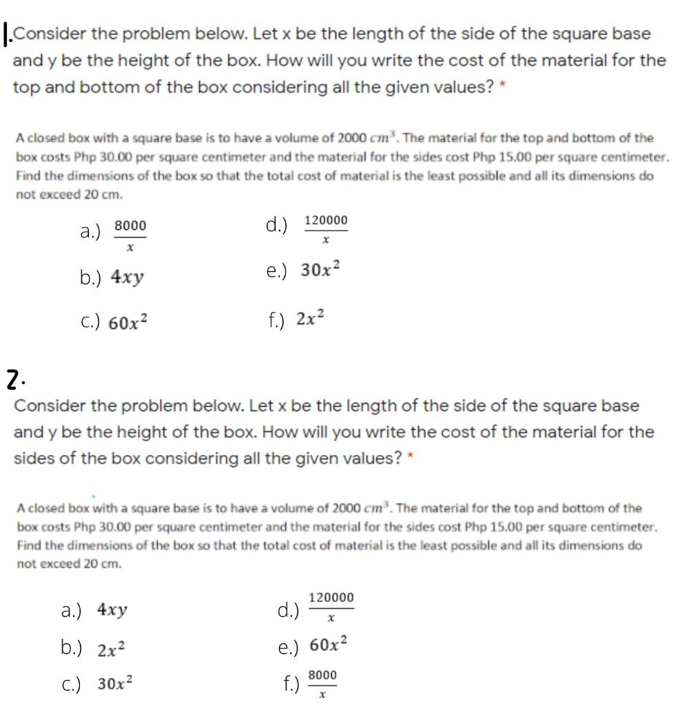 Solved Optimization Using Calculus: Choose the answers from | Chegg.com