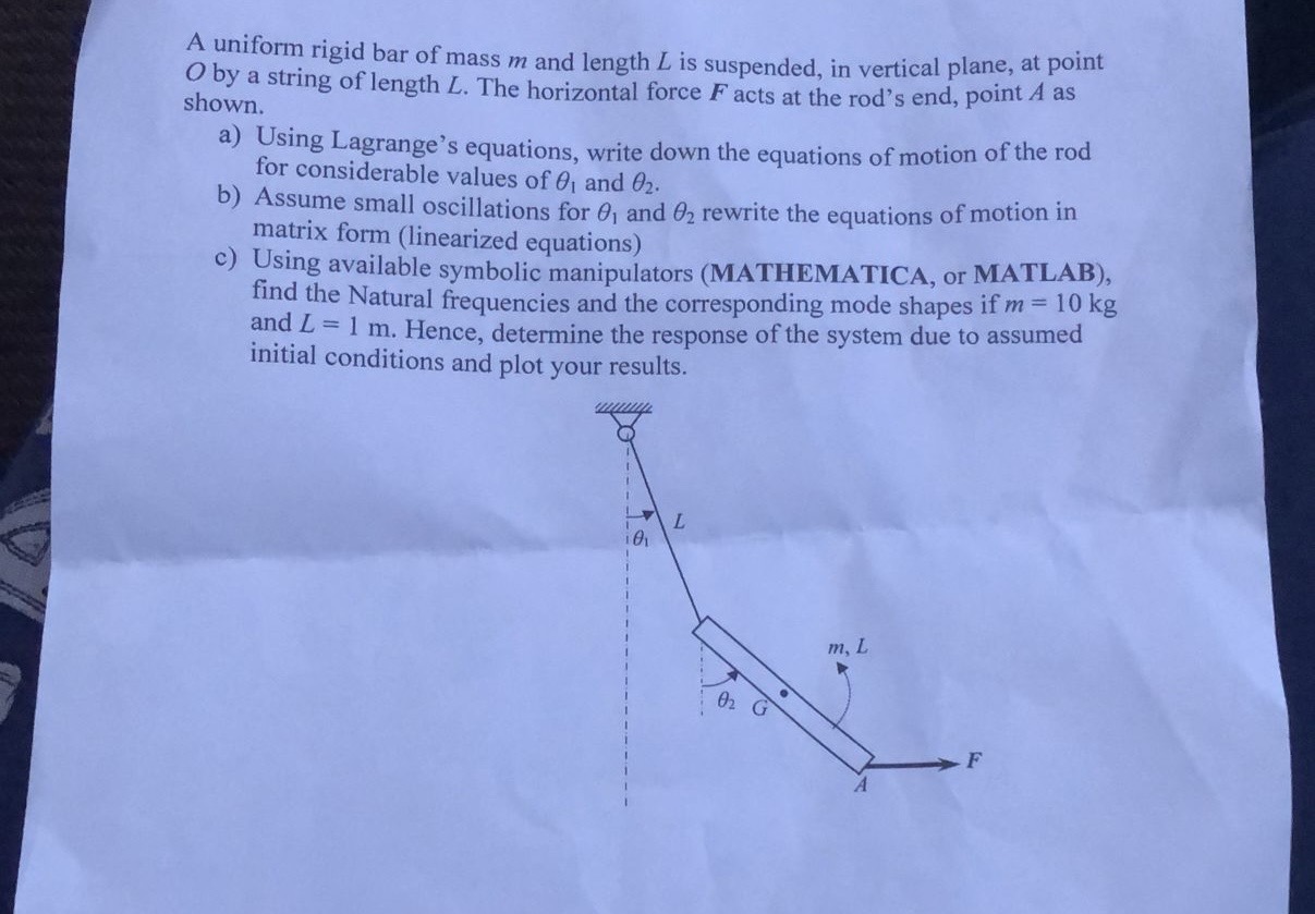 Solved A uniform rigid bar of mass m ﻿and length L ﻿is | Chegg.com