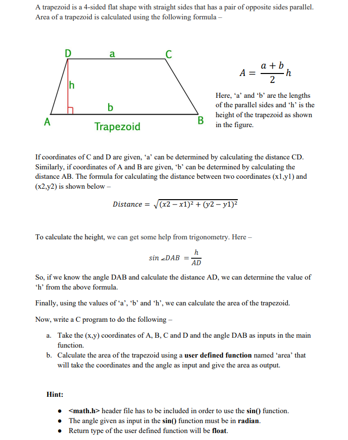 Solved A trapezoid is a 4-sided flat shape with straight | Chegg.com