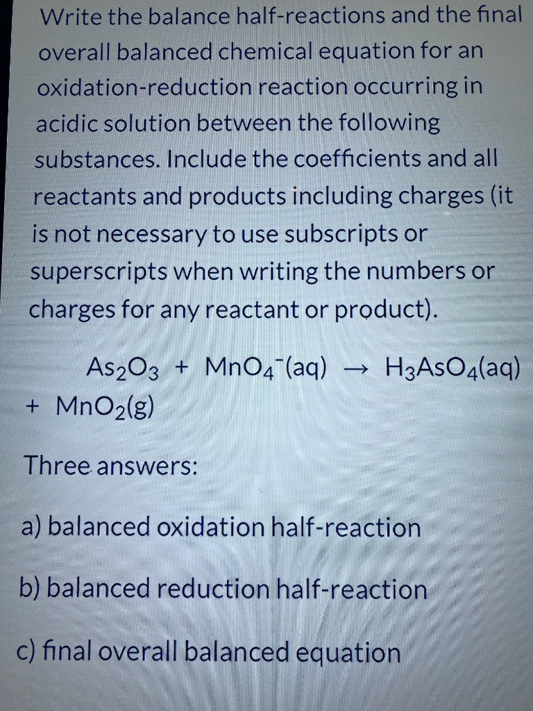 Solved Write the balance half-reactions and the final | Chegg.com