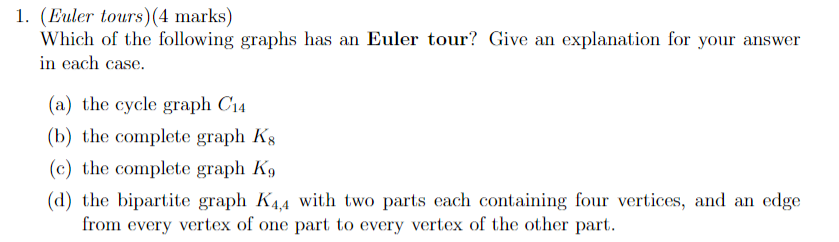 Solved 1. (Euler tours) (4 marks) Which of the following | Chegg.com