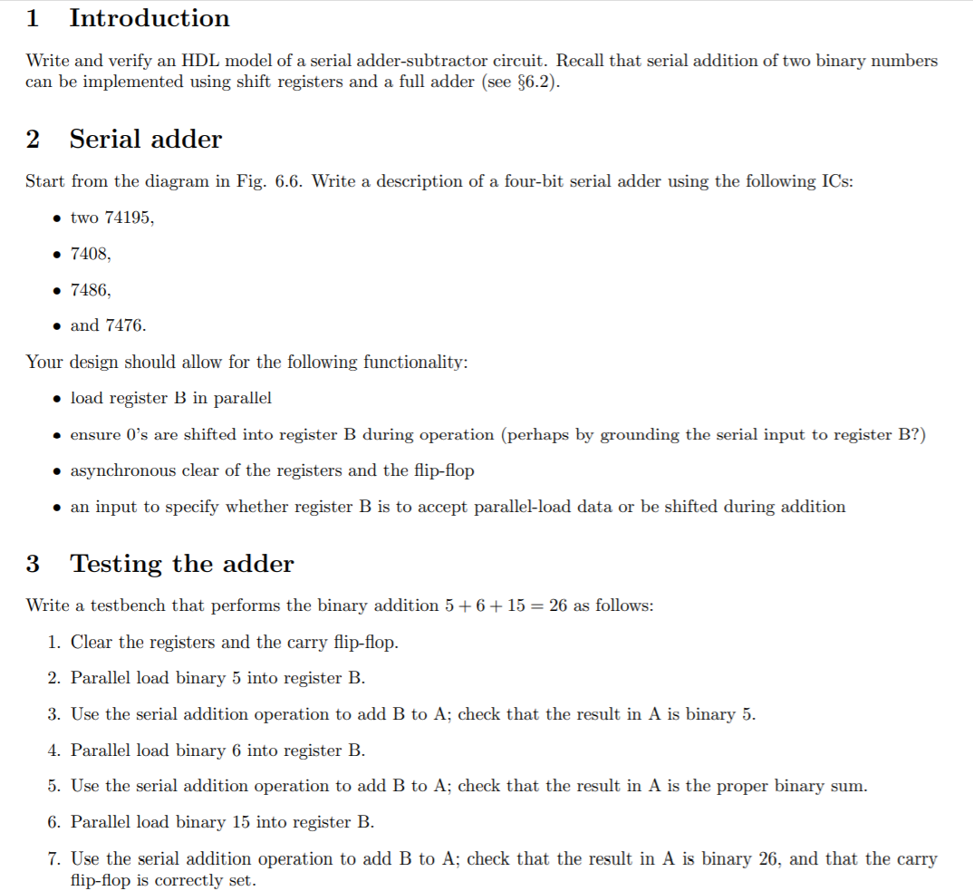 1 Introduction Write and verify an HDL model of a | Chegg.com