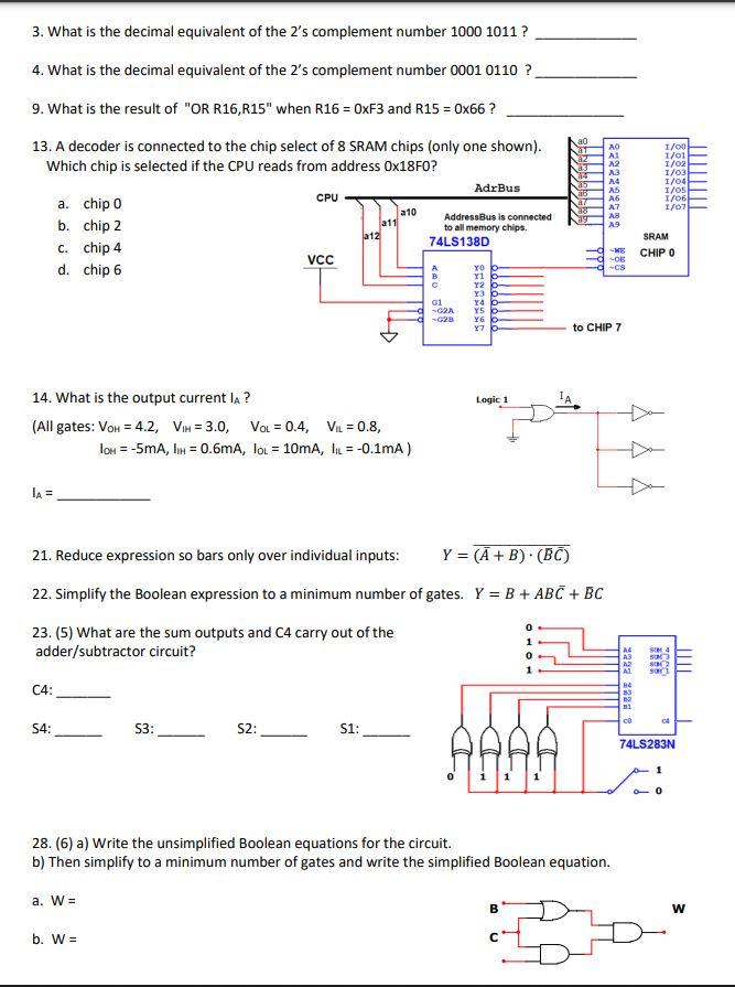 Solved 3. What is the decimal equivalent of the 2's | Chegg.com