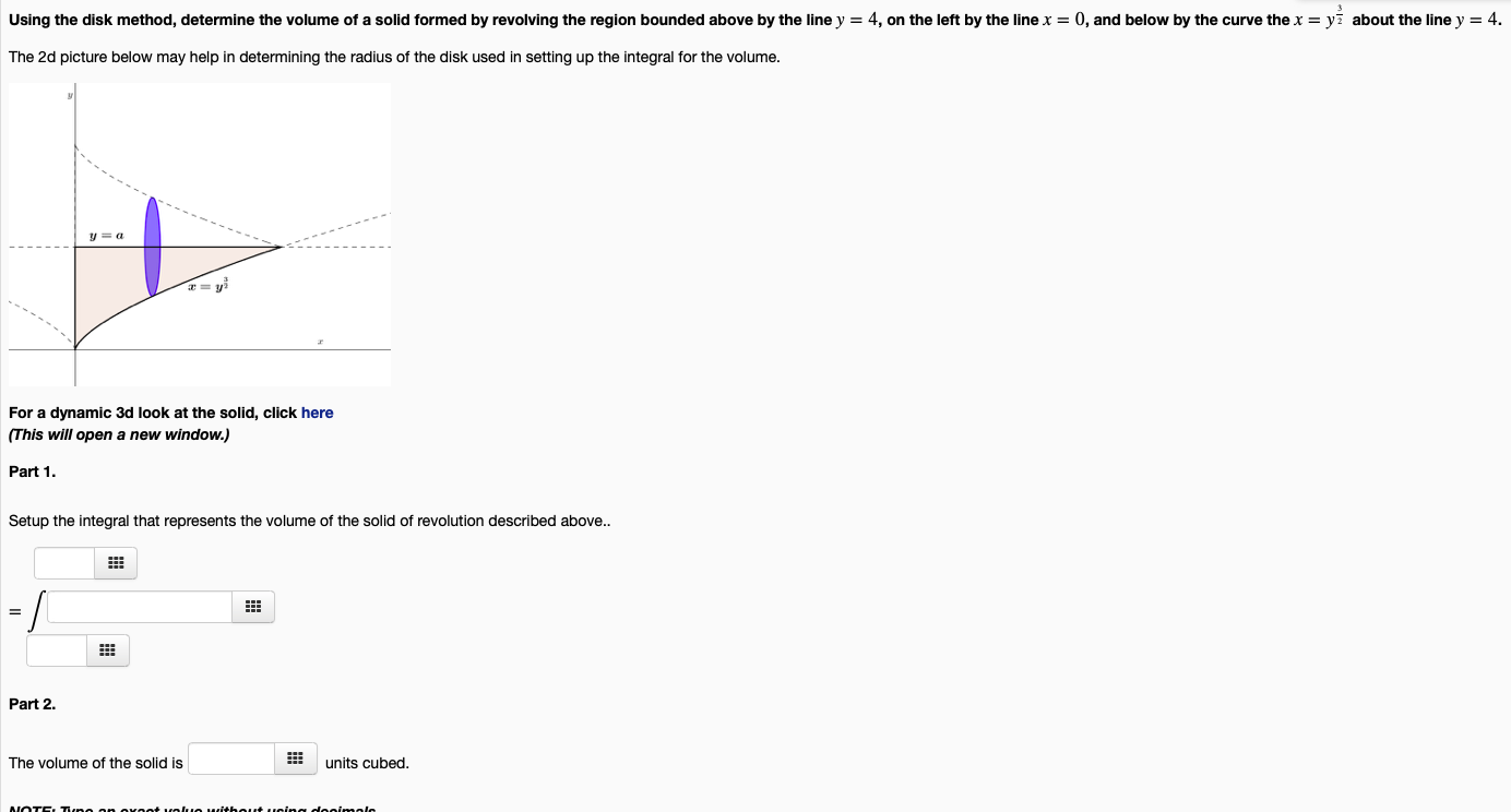 Solved Using the disk method, determine the volume of a | Chegg.com