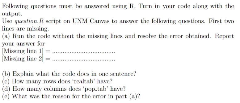 Solved Following questions must be answered using R. Turn in | Chegg.com