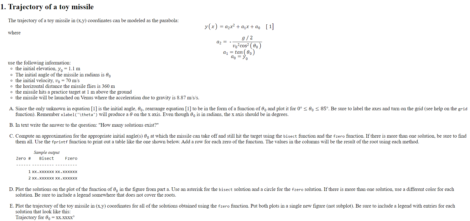 Solved Trajectory of a toy missileThe trajectory of a toy | Chegg.com