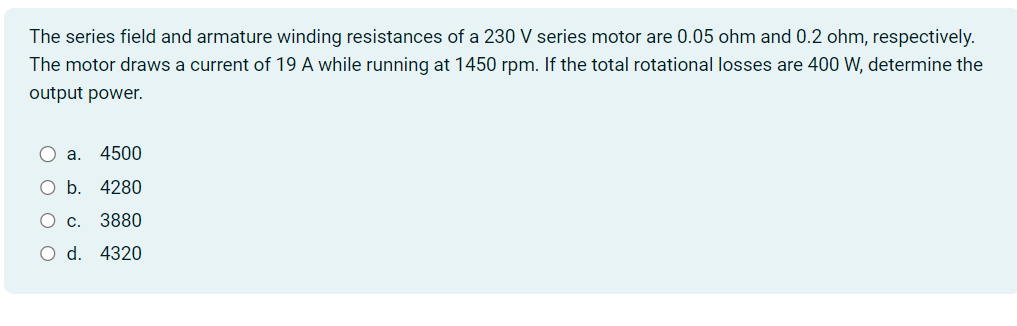 Solved The series field and armature winding resistances of | Chegg.com