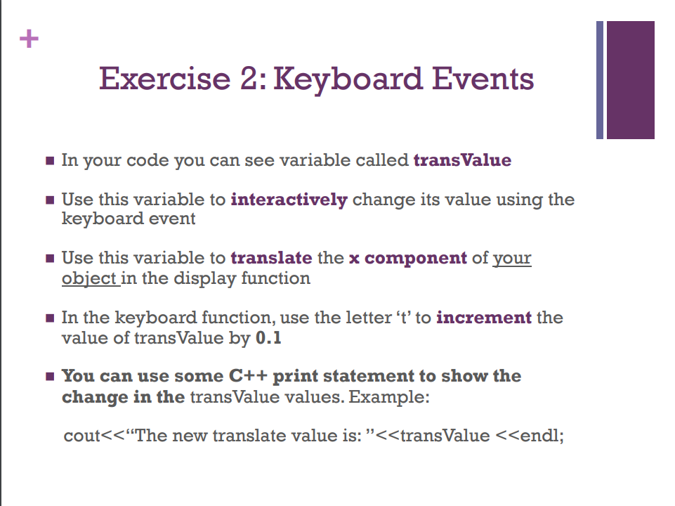 Solved Exercise 1: Output ExampleExercise 3: Keyboard Events | Chegg.com