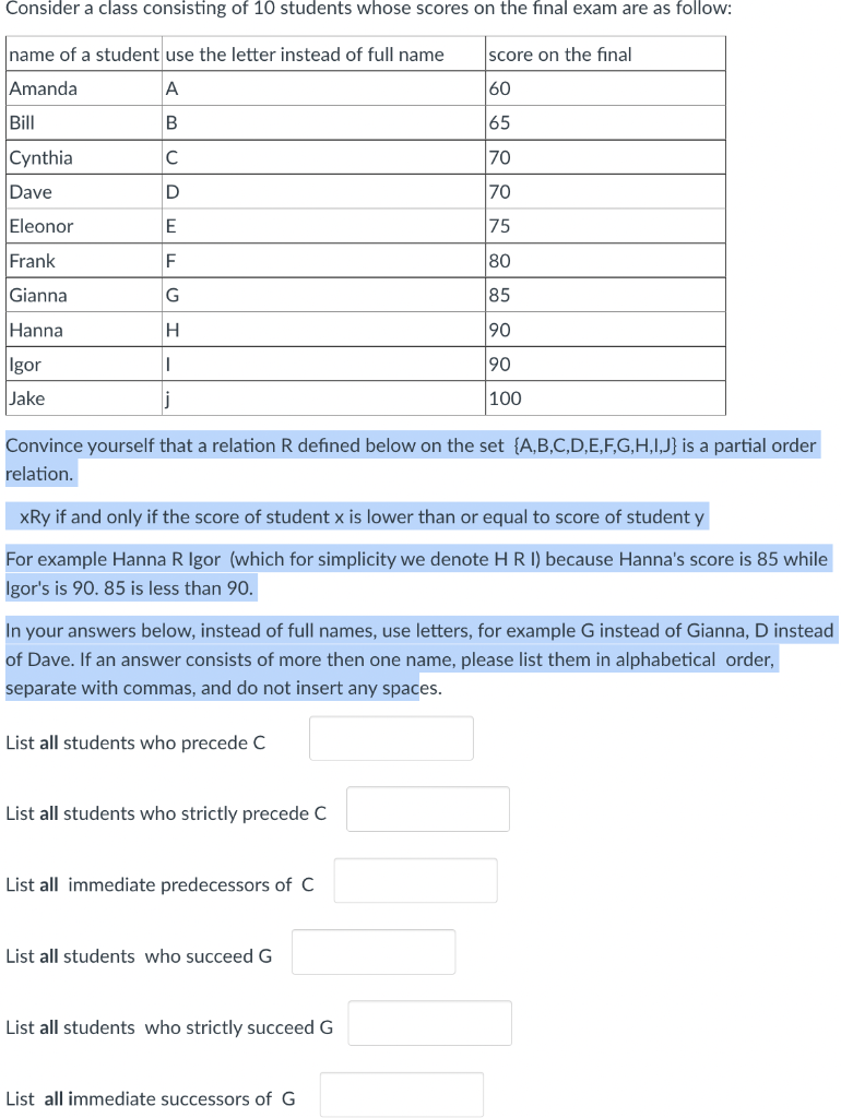 Solved Consider a class consisting of 10 students whose | Chegg.com