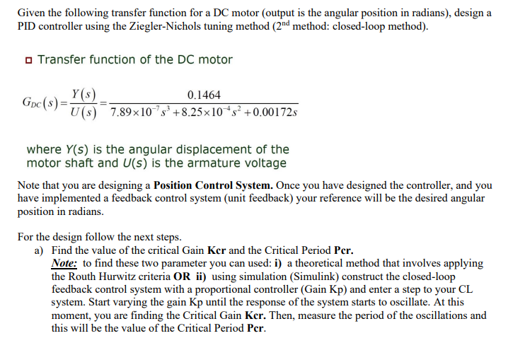 Solved Given the following transfer function for a DC motor | Chegg.com