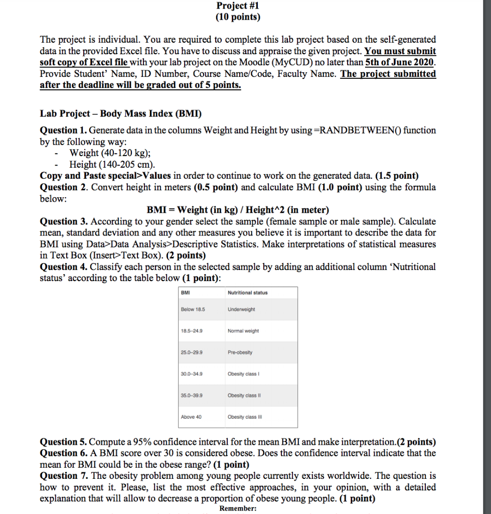 Solved Project #1 (10 points) The project is individual. You | Chegg.com
