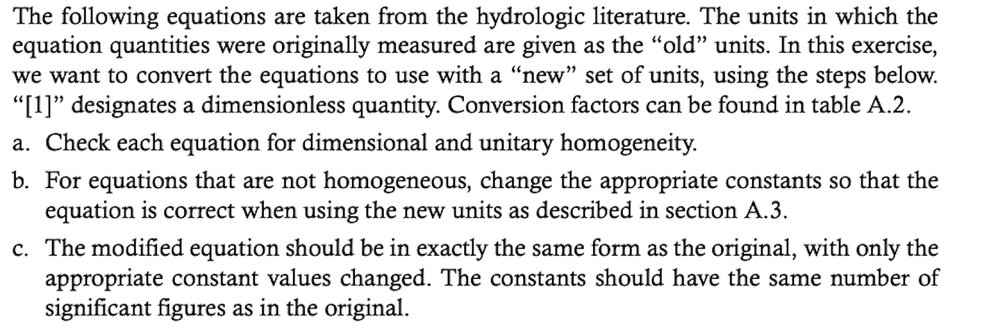Solved The following equations are taken from the hydrologic | Chegg.com