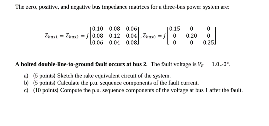 Solved The zero, positive, and negative bus impedance | Chegg.com