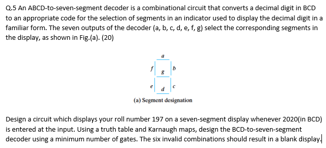 Solved Q.5 An ABCD-to-seven-segment decoder is a | Chegg.com