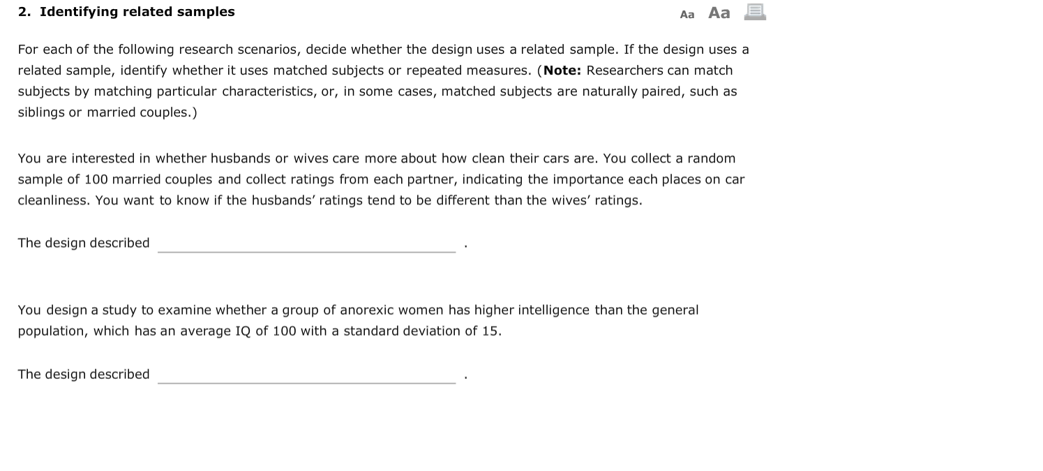 Solved 2. Identifying related samples Aa Aa E For each of | Chegg.com