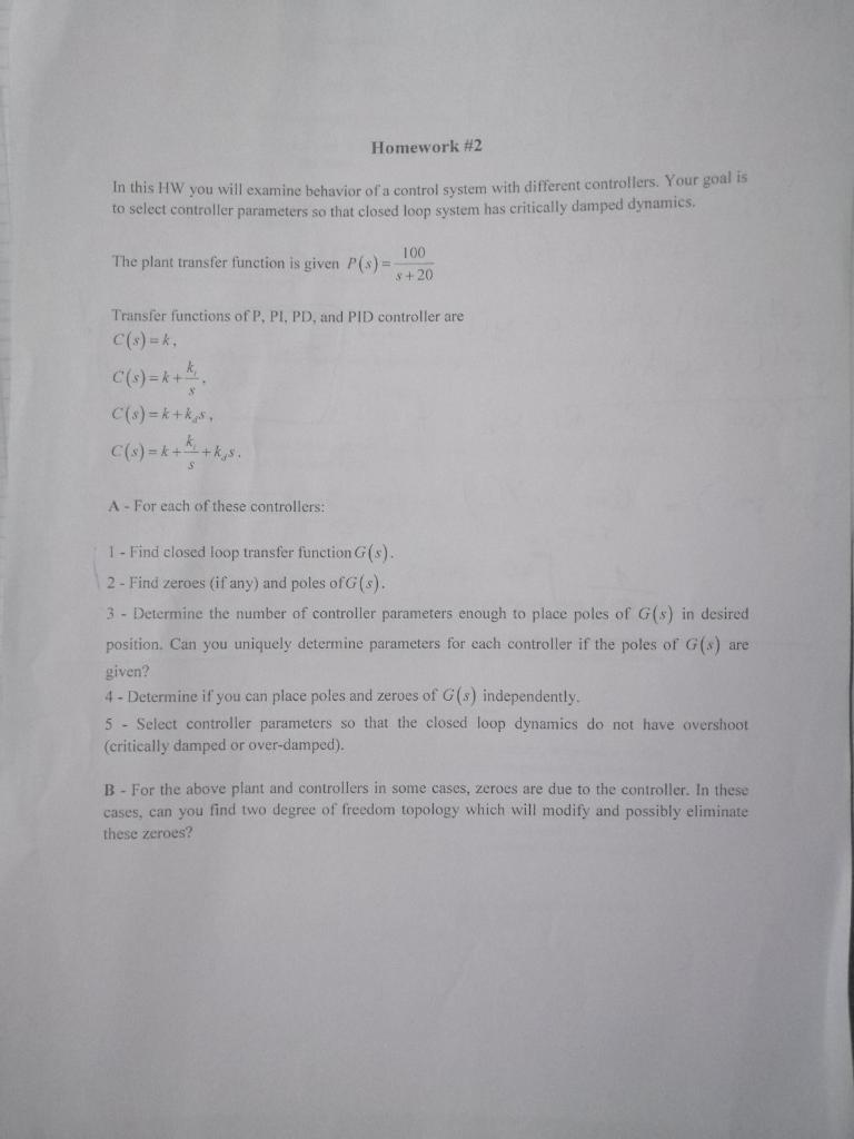 Solved In this HW you will examine behavior of a control | Chegg.com