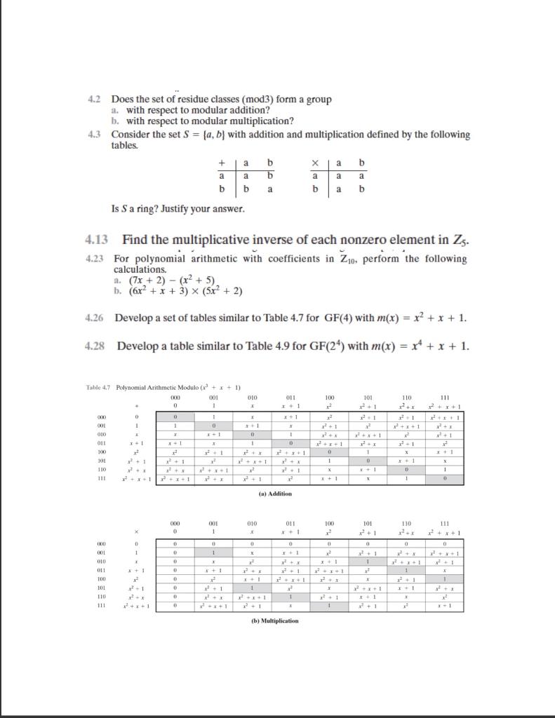 Solved 4.2 Does the set of residue classes (mod3) form a | Chegg.com