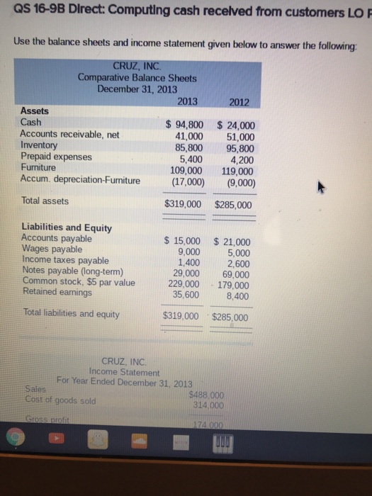 Solved Qs 16-9B DIrect: Computing cash recelved from | Chegg.com