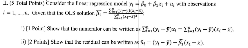 Solved II. (5 Total Points) Consider the linear regression | Chegg.com