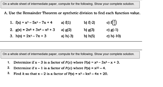 Solved On a whole sheet of intermediate paper, compute for | Chegg.com