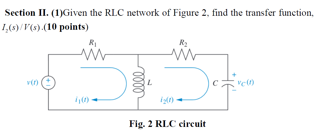 Solved Section II. (1)Given the RLC network of Figure 2, | Chegg.com