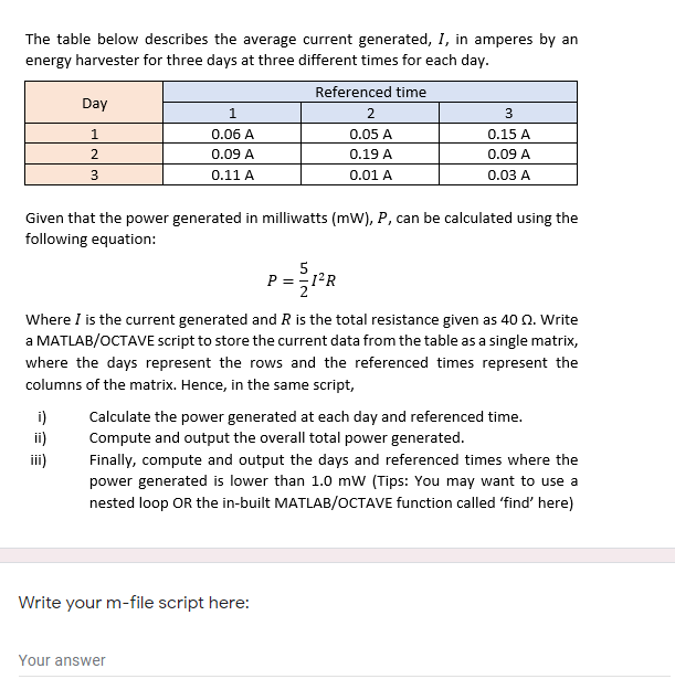 Solved The table below describes the average current | Chegg.com