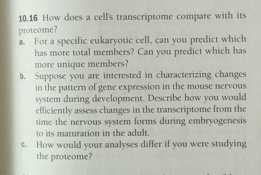 Solved 10.16 How does a cell's transcriptome compare with | Chegg.com