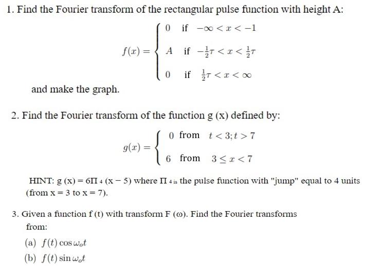 Solved 1. Find the Fourier transform of the rectangular | Chegg.com