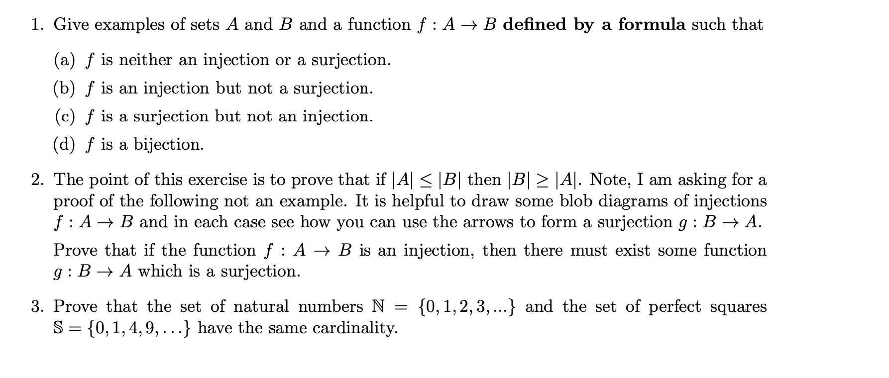 Solved 1. Give examples of sets A and B and a function f : A | Chegg.com