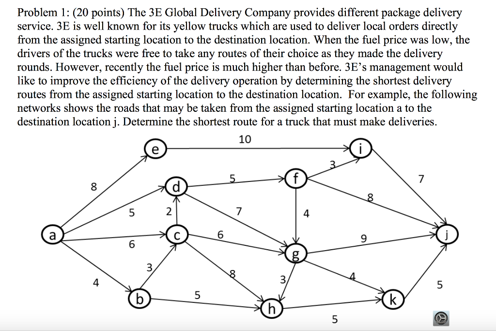 Solved Problem 1: (20 points) The 3E Global Delivery Company | Chegg.com
