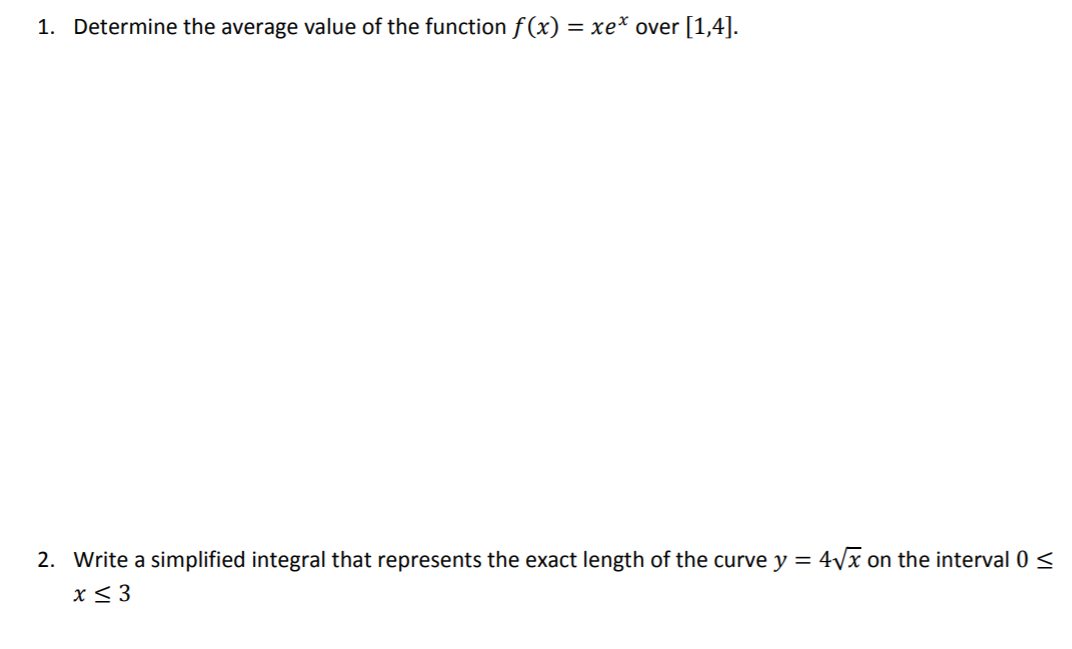 Solved 1. Determine the average value of the function f(x) = | Chegg.com