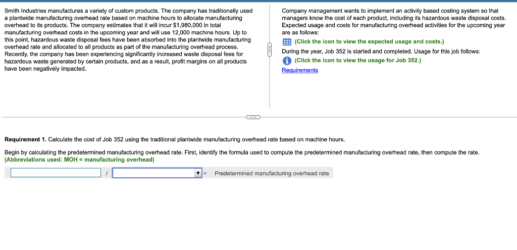 Requirement 1. Calculate the cost of Job 352 using | Chegg.com