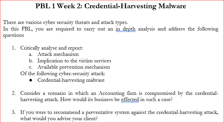 Solved PBL 1 Week 2: Credential-Harvesting Malware There are | Chegg.com