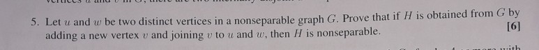 Solved 5. Let u and w be two distinct vertices in a | Chegg.com