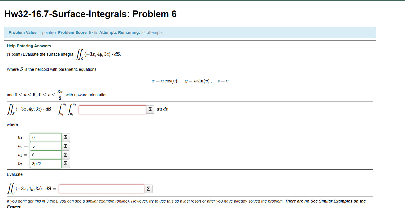 Solved Hw32-16.7-Surface-Integrals: Problem 6 Problem Value: | Chegg.com