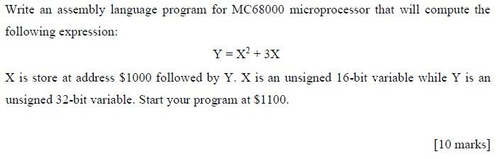 Solved Write An Assembly Language Program For Mc68000