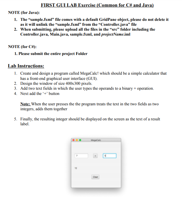 Solved FIRST GUI LAB Exercise (Common for C# and Java) NOTE | Chegg.com
