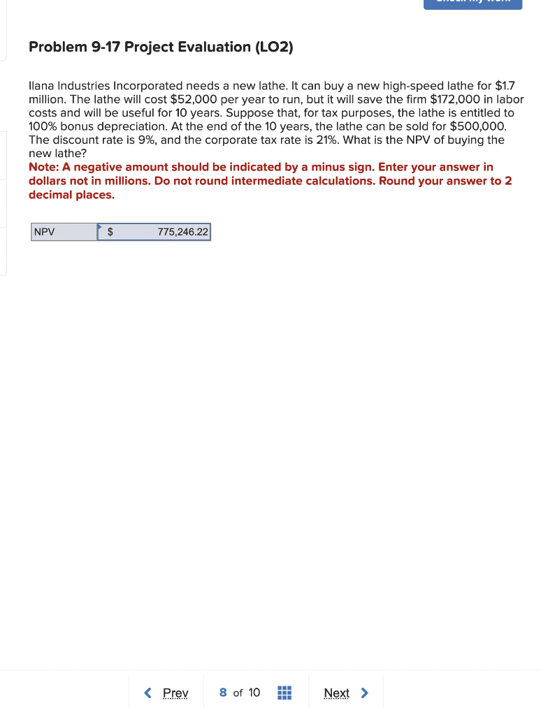 Solved Problem 9 17 Project Evaluation Lo2 Ilana