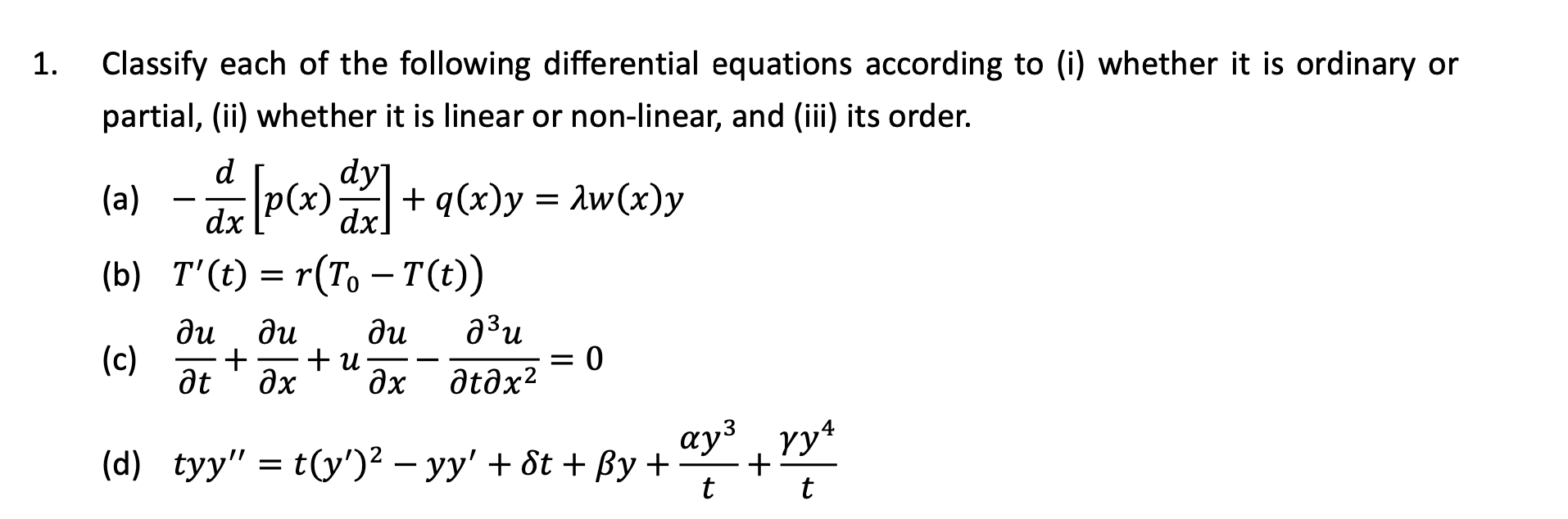 Solved Classify each of the following differential equations | Chegg.com