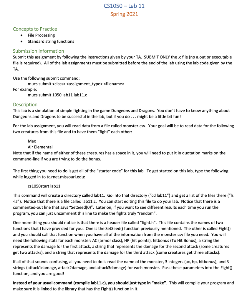 CS1050 - Lab 11 Spring 2021 Concepts to Practice File | Chegg.com