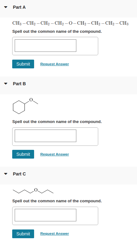 Solved Part A CH3 - CH2 - CH2 - CH2-O-CH2 - CH2 - CH2 - CH3 | Chegg.com