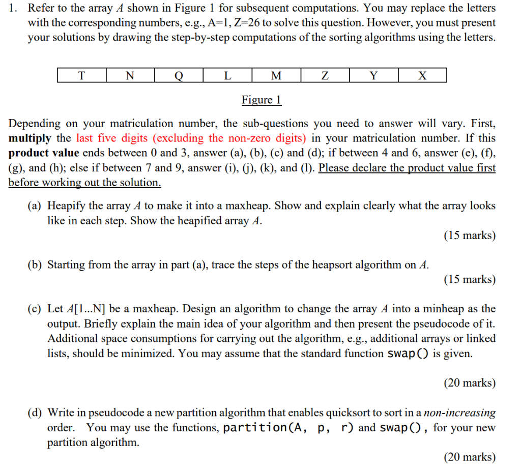 Solved 1. Refer to the array A shown in Figure 1 for | Chegg.com