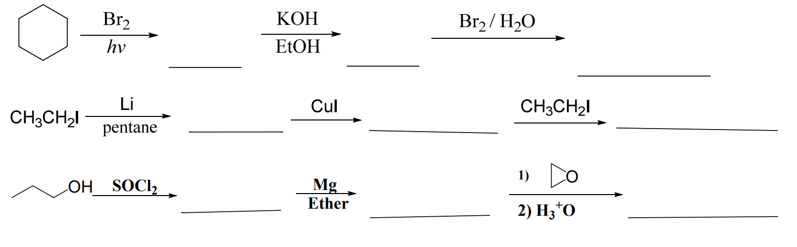 Solved KOH Br/HO Br2 hv EtOH Cul CH3CH21 CH3CH2! Li pentane | Chegg.com