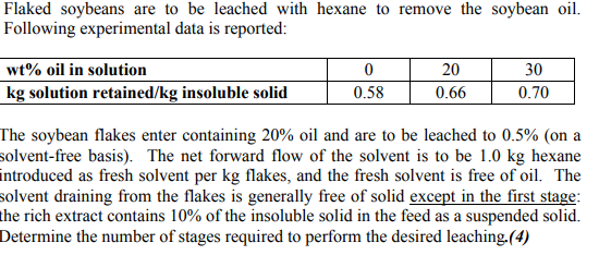 Solved Flaked soybeans are to be leached with hexane to | Chegg.com