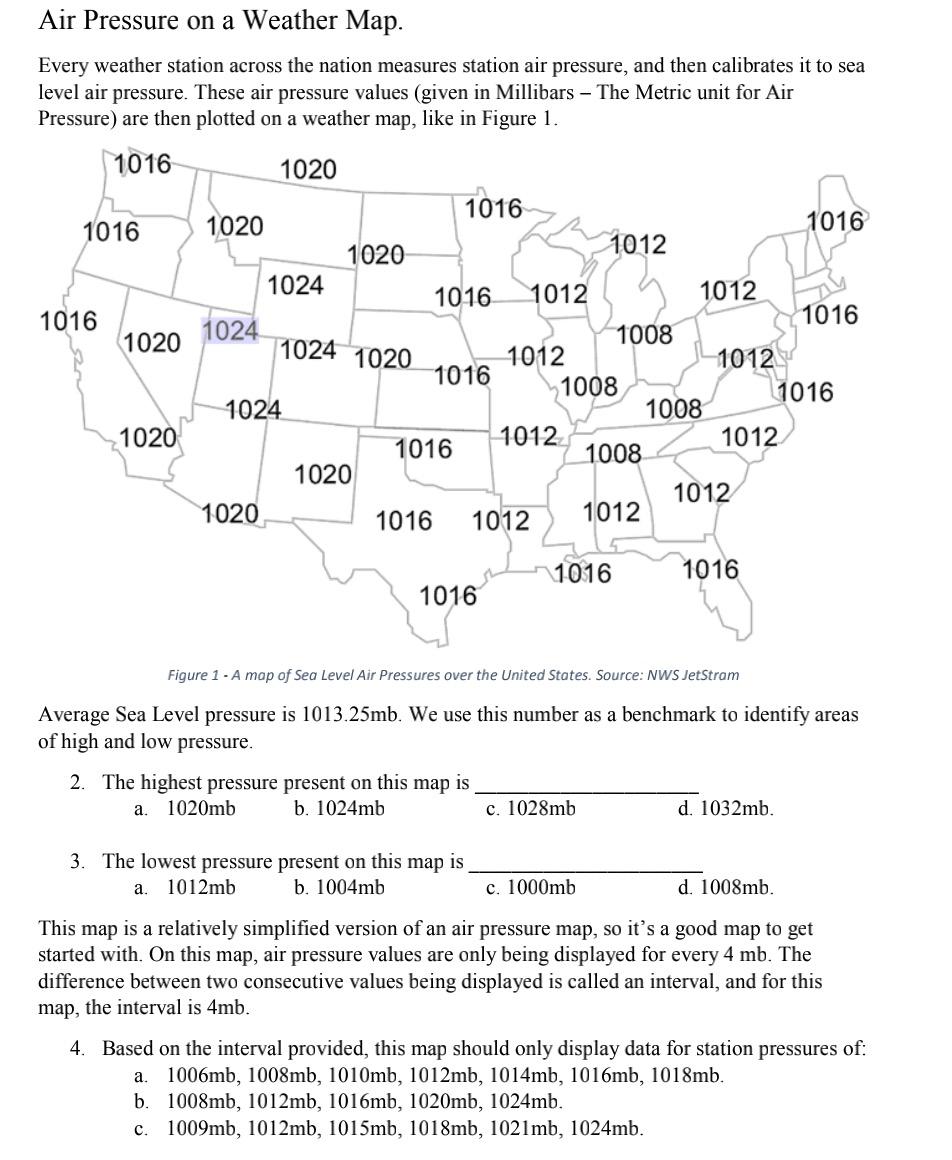 Solved Air Pressure on a Weather Map. Every weather station | Chegg.com