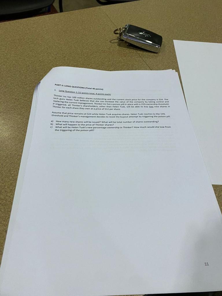 Solved PART II: LONG QUESTIONS (Total 40 points) 1. Long | Chegg.com