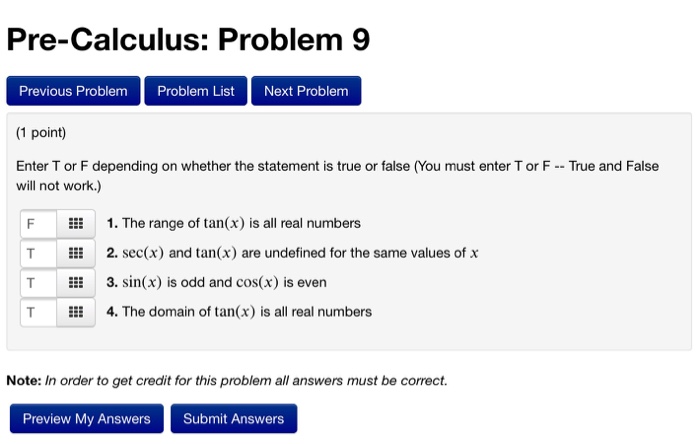 Solved Pre-Calculus: Problem 9 Previous Problem Problem List | Chegg.com