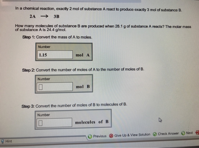 Solved In a chemical reaction, exactly 2 mol of substance A | Chegg.com